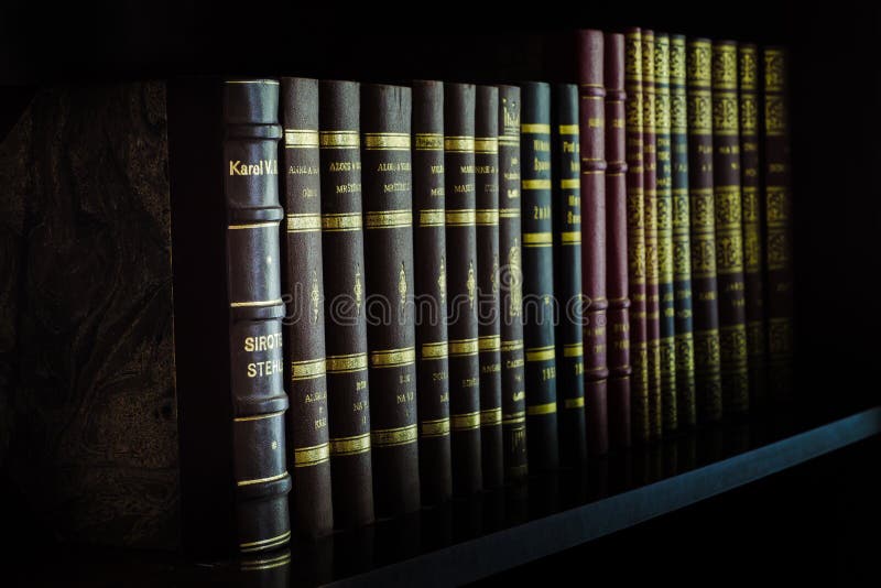 Old Books with Gold Lettering Stock Image - Image of blurred, back ...