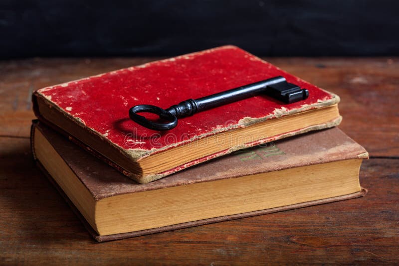 Old Books and a Key on a Wooden Desk Stock Image - Image of hardcover ...