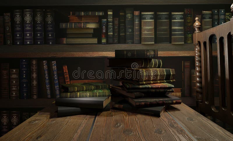 Stack of Vintage Books on a Desk Stock Illustration - Illustration of ...