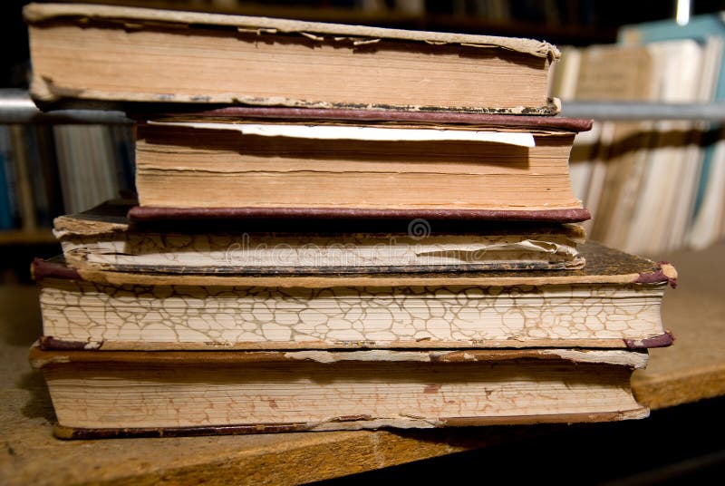 Old Books Lying on a Shelf in the Library Stock Image - Image of ...