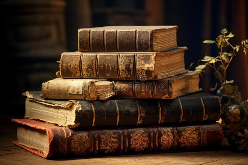 Old Books Stack at Table. Generate Ai Stock Image - Image of edition ...