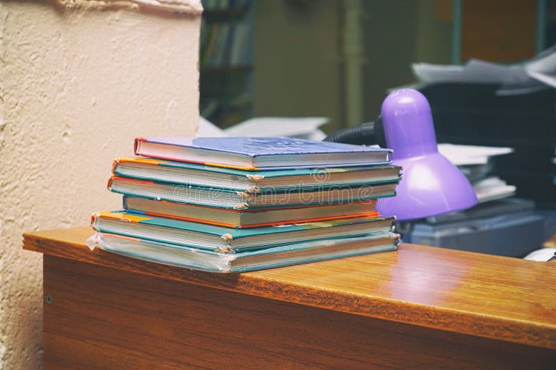 Old Books in a Stack on Wooden Table Stock Photo - Image of background ...