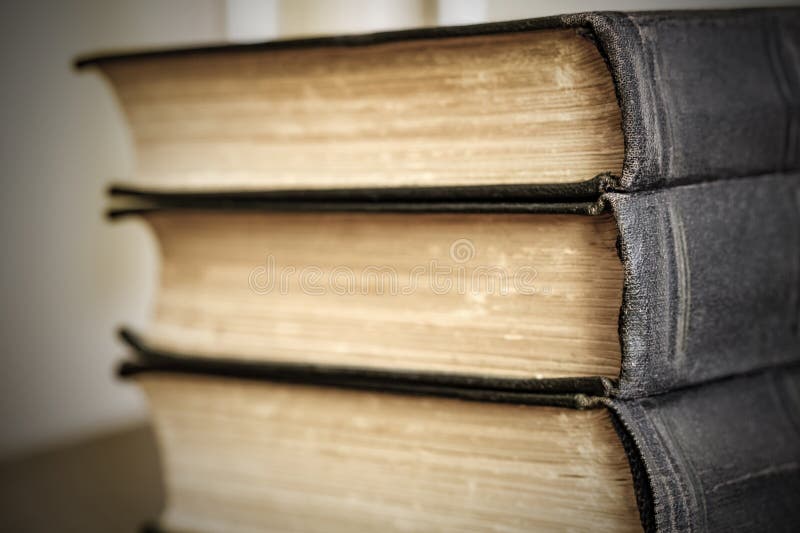 Old Books are Stacked Close-up, Binding Black Covers, Selective Focus ...