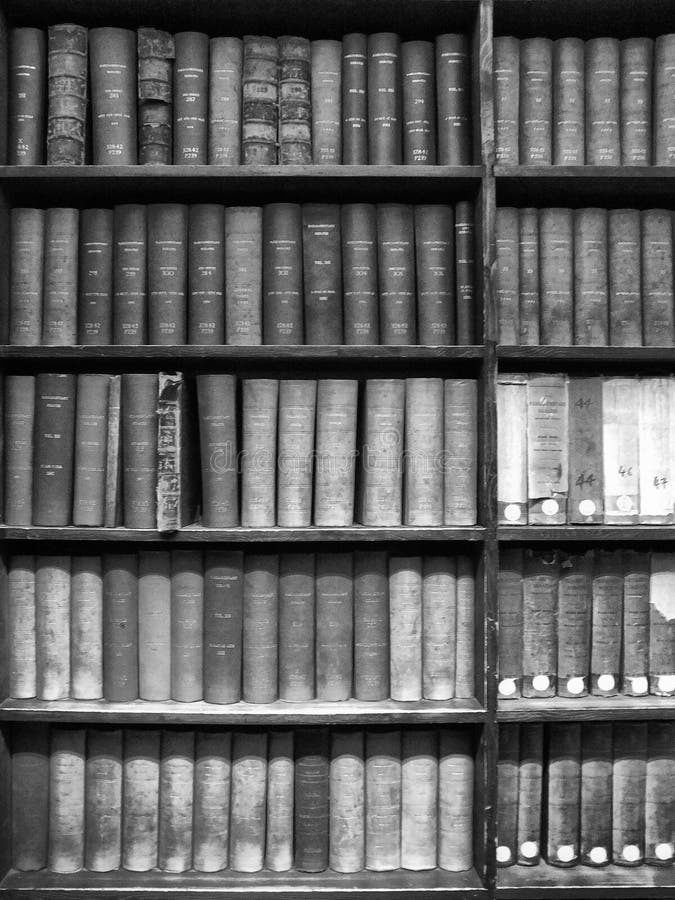 Old Books Stacked on Wooden Shelves Stock Image - Image of antique ...