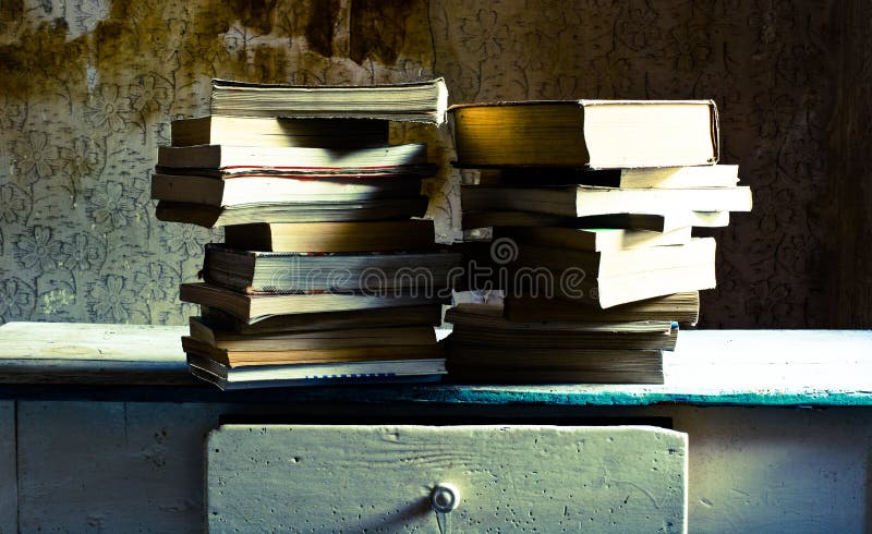 The Old Books on a Table with the Drawer Open Stock Photo - Image of ...