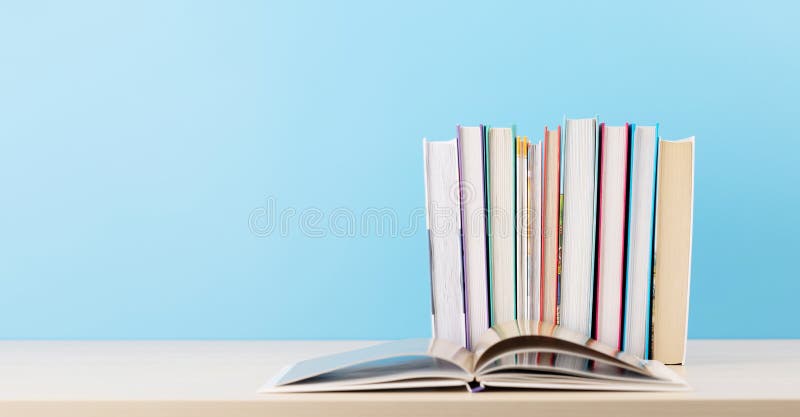 Books on a Table, with One Book Open Stock Photo - Image of novel ...