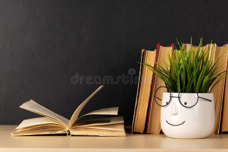 Books on a Table, with One Book Open Stock Photo - Image of novel ...