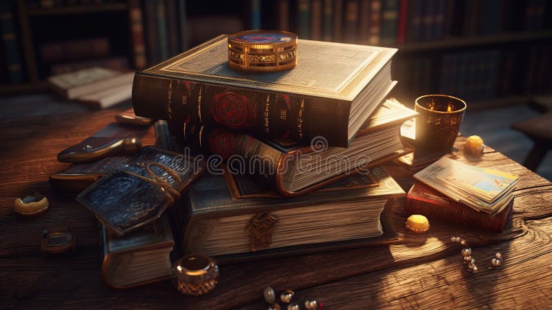 Old Books on a Table with One Book Open. Generative AI Stock ...