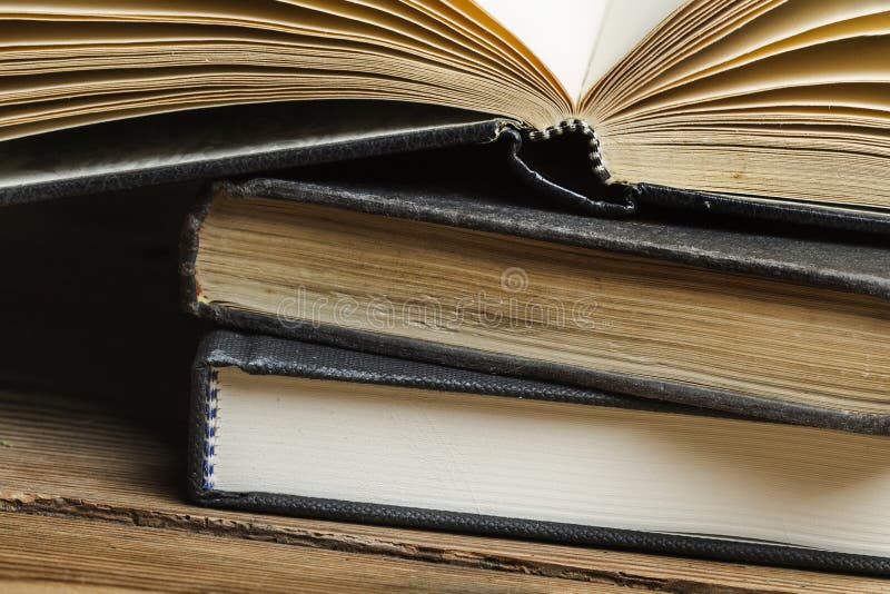 Old Books on a Wooden Table Stock Photo - Image of hardcover, learn ...
