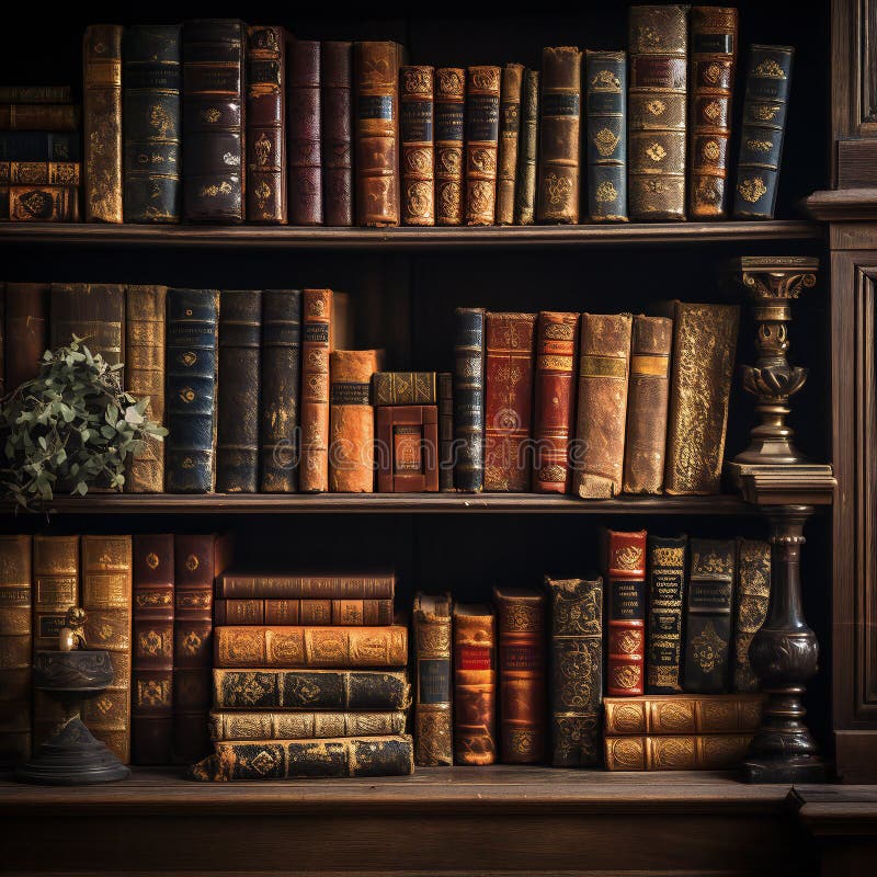 Old Bookshelf with Old Books in a Library. Vintage Style Stock ...
