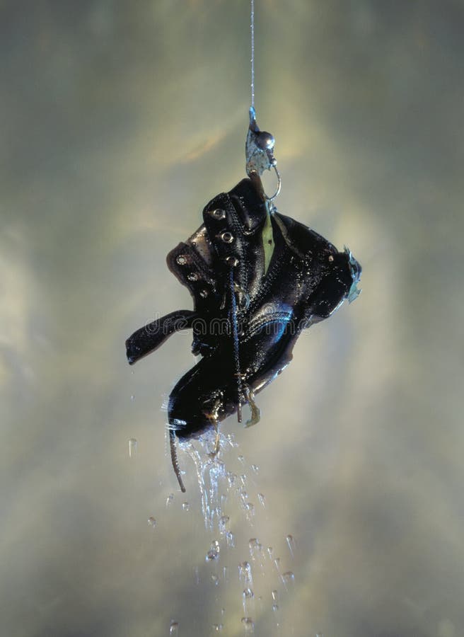 Old Boot Caught on Fishing Line Stock Image - Image of line, hook: 5695535