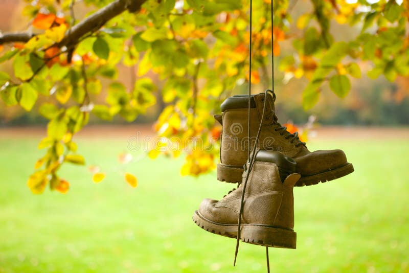 Old boots in autumn stock photo. Image of hang, retro - 15553426