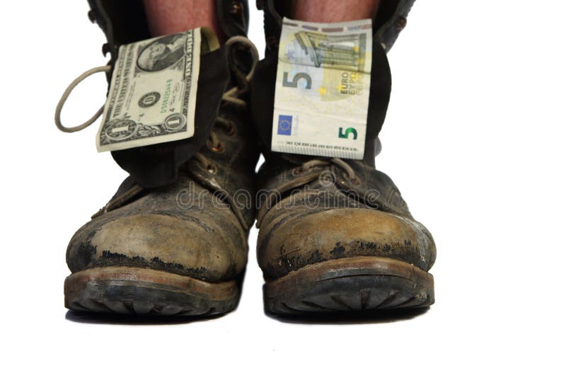 Old Boots with Legs and Money Stock Photo - Image of payment, euro ...