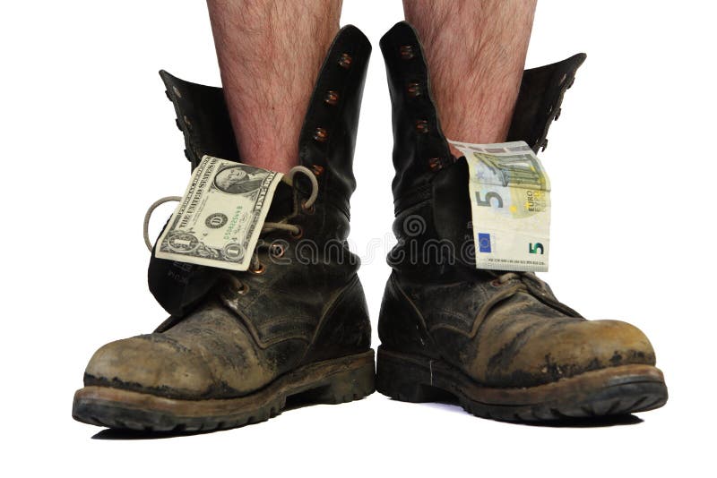 Old Boots with Legs and Money Stock Image - Image of military, fashion ...