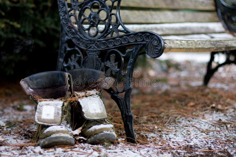 Old Boots Outside stock photo. Image of wood, needles - 13202814