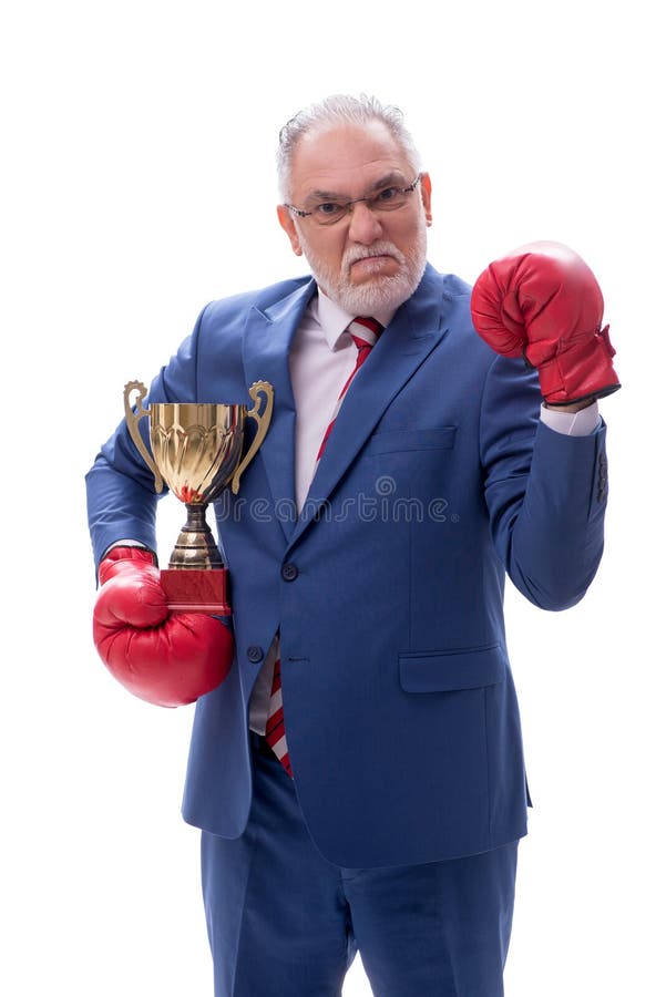 Old Businessman Boxing Isolated on White Stock Image - Image of fight ...