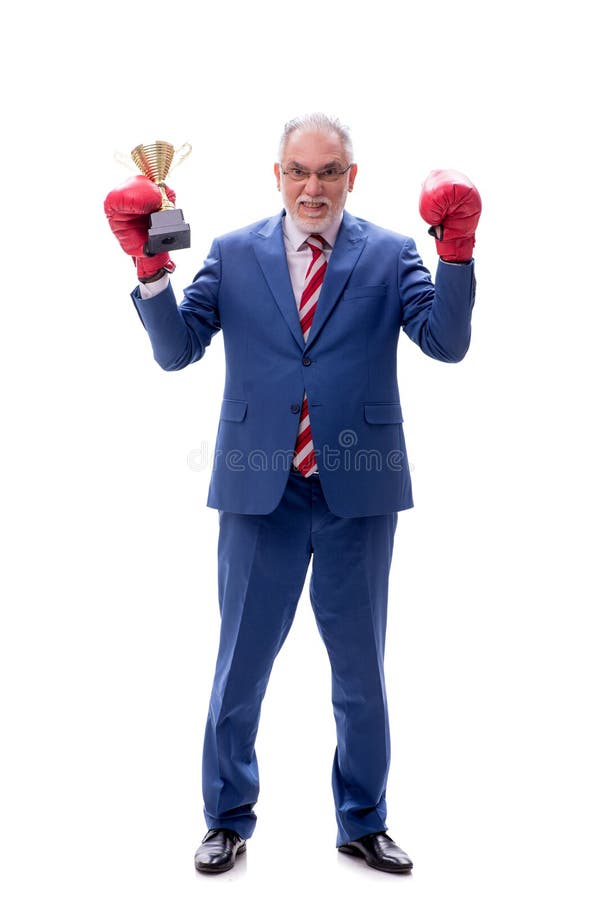 Old Businessman Boxing Isolated on White Stock Photo - Image of manager ...