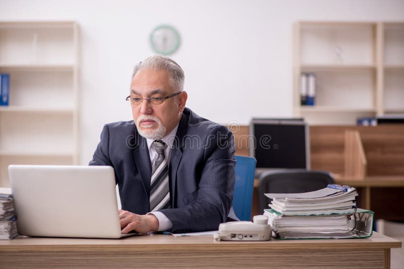 Old Male Boss Employee Working in the Office Stock Image - Image of ...