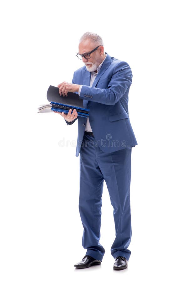 Old Boss Holding Heavy Pile Isolated on White Stock Image - Image of ...