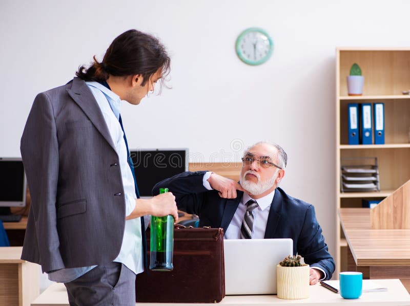 Old Boss and Male Alcoholic Employee in the Office Stock Photo - Image ...