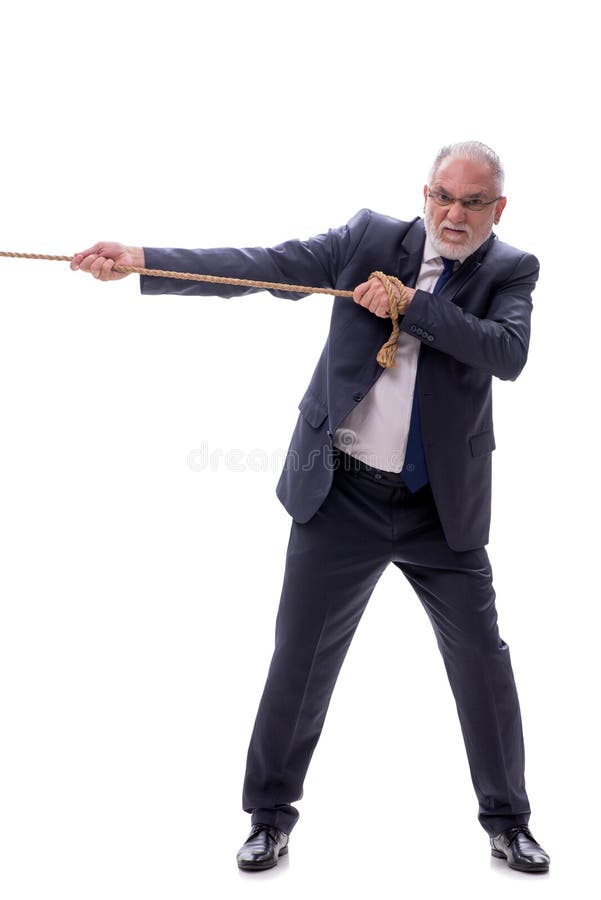 Old Businessman with Rope Isolated on White Stock Photo - Image of ...