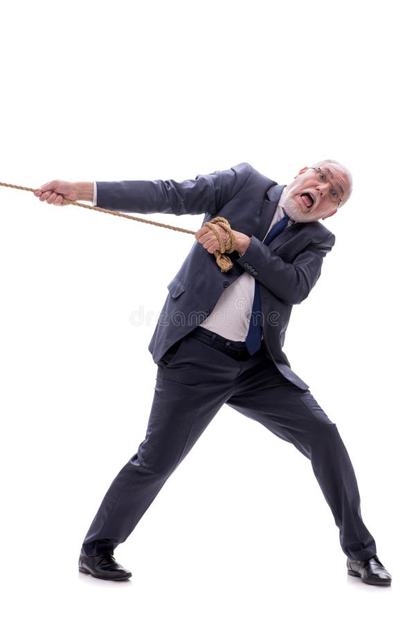 Old Businessman with Rope Isolated on White Stock Image - Image of ...