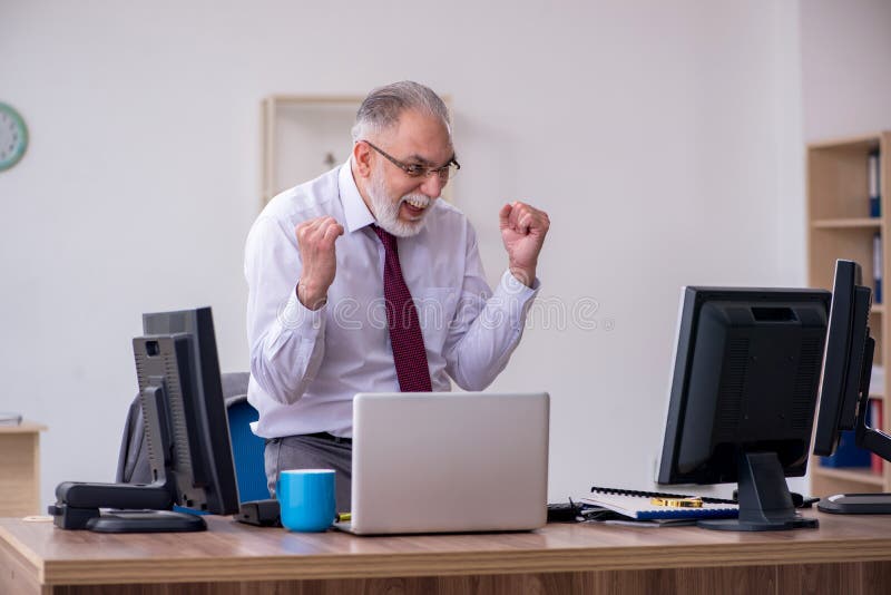 Old Male Boss Sitting at Desktop in the Office Stock Image - Image of ...