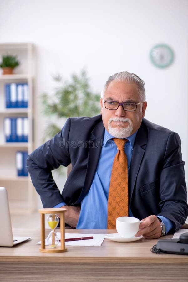 Old Boss Working in the Office Stock Photo - Image of late, drinking ...