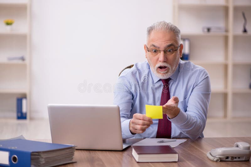 Old Male Boss Working at Workplace Stock Photo - Image of blank, todo ...