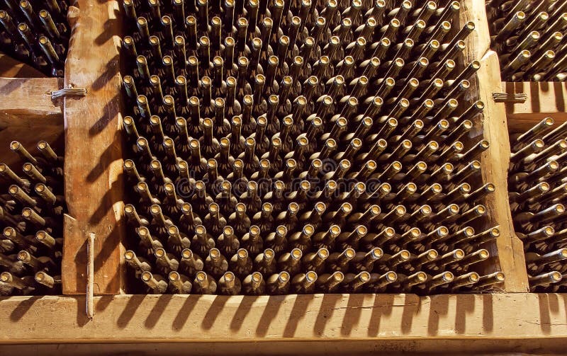 Old Bottles Inside Huge Wine Cellar with Cold Underground Room or a ...