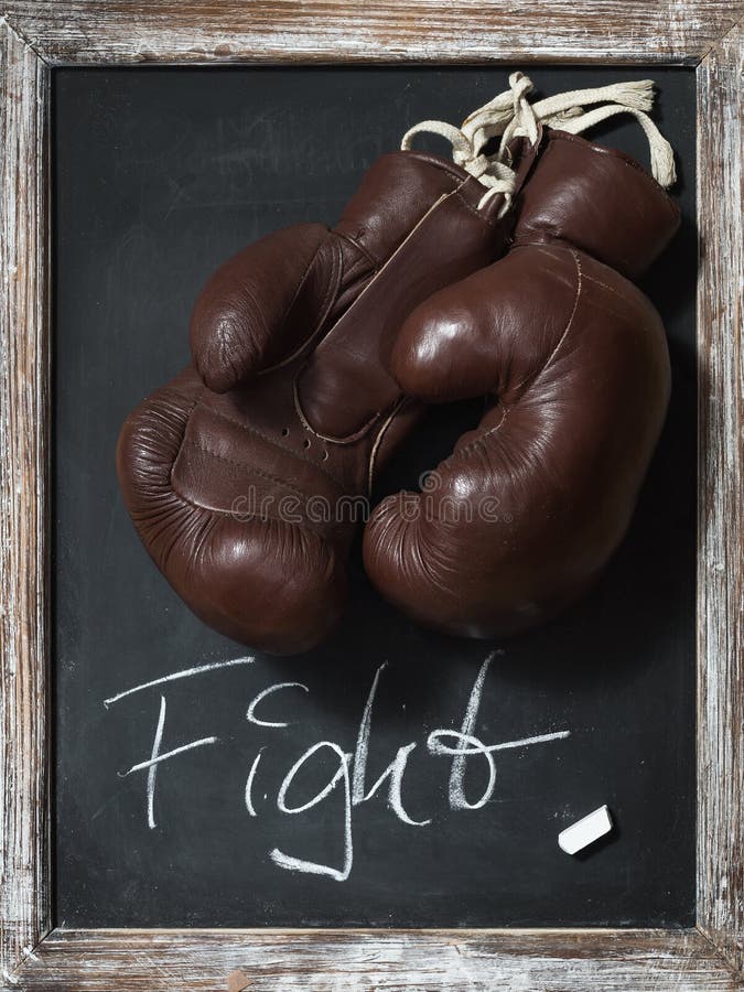 Old Boxing Gloves on Chalkboard with Text Stock Photo - Image of ...