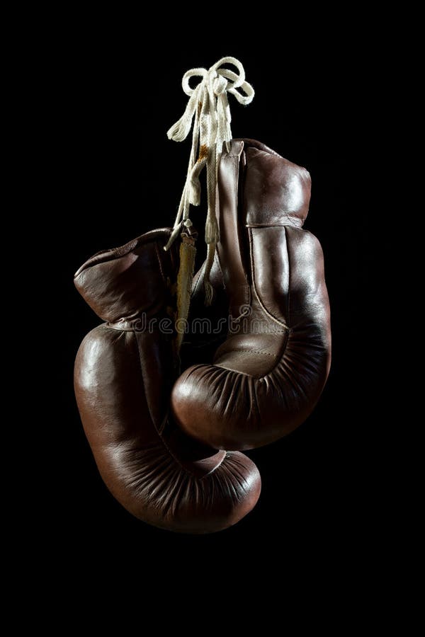 Old Boxing Gloves, Hanging, on Black Background Stock Photo - Image of ...