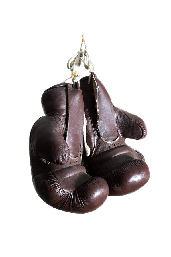 Old Boxing Gloves, Hanging, Isolated on White Background Stock Photo ...