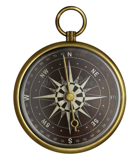 Old Brass Antique Compass with Dark Face Isolated Stock Illustration ...