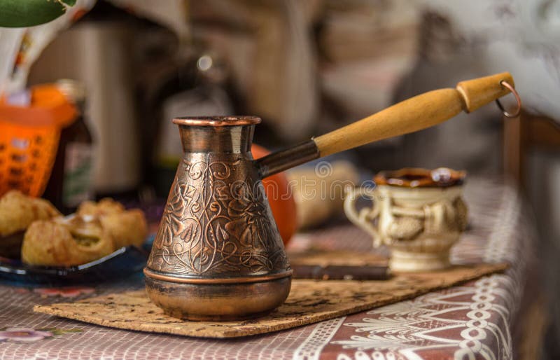 Old Brass Coffee Still Life Stock Photo - Image of brown, crop: 106137870