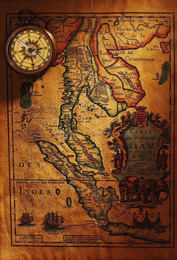 Old Brass Compass Over Antique Thailand Map Stock Image - Image of ...