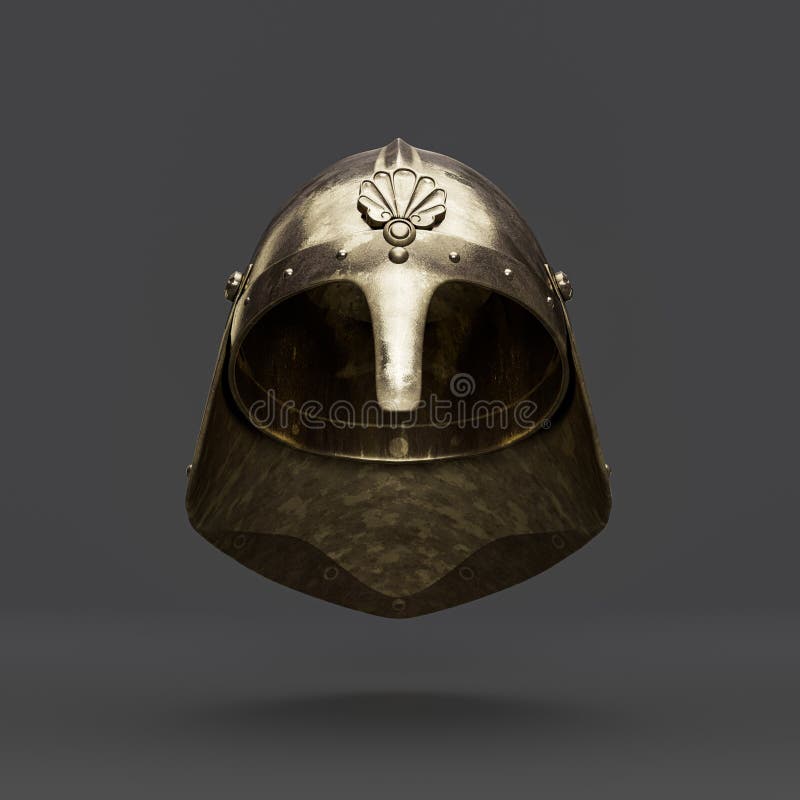 Old Brass Medieval Knight Helmet. from Front View Ancient Warrior Armor ...
