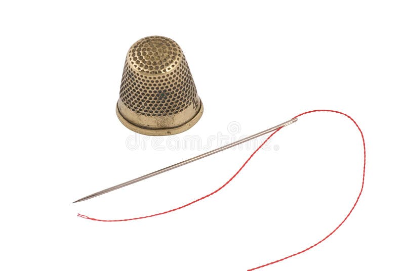 Old Brass Thimble with Needle and Thread Stock Photo - Image of sewing ...