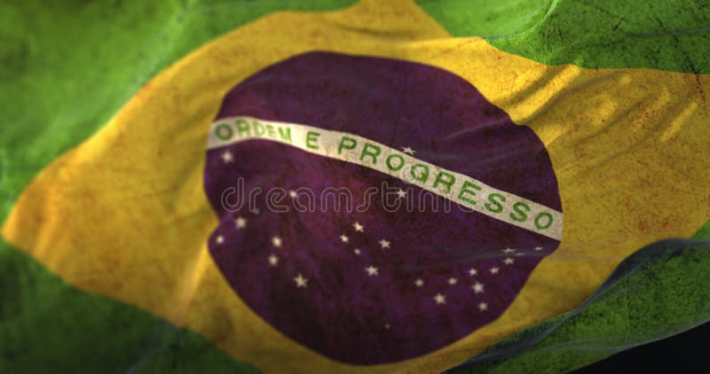 Old Brazil Flag Waving at Wind. Loop Stock Footage - Video of america ...