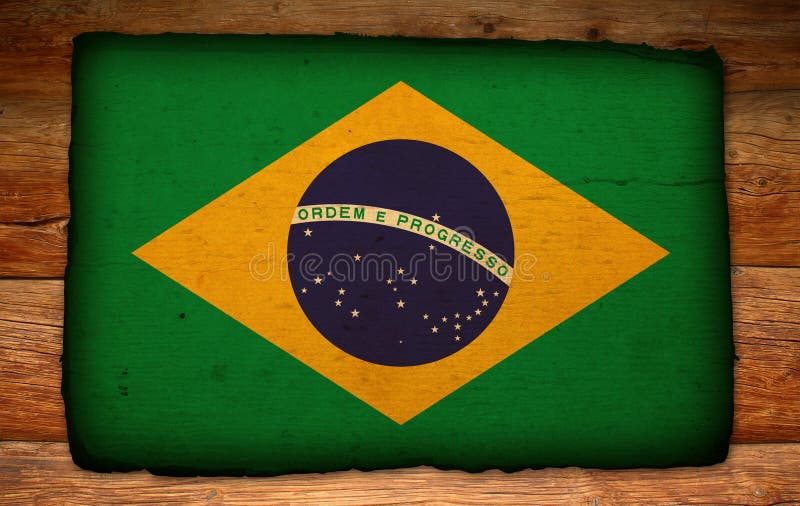 Old Brazilian Flag on Antique Wood Backdrop Stock Illustration ...