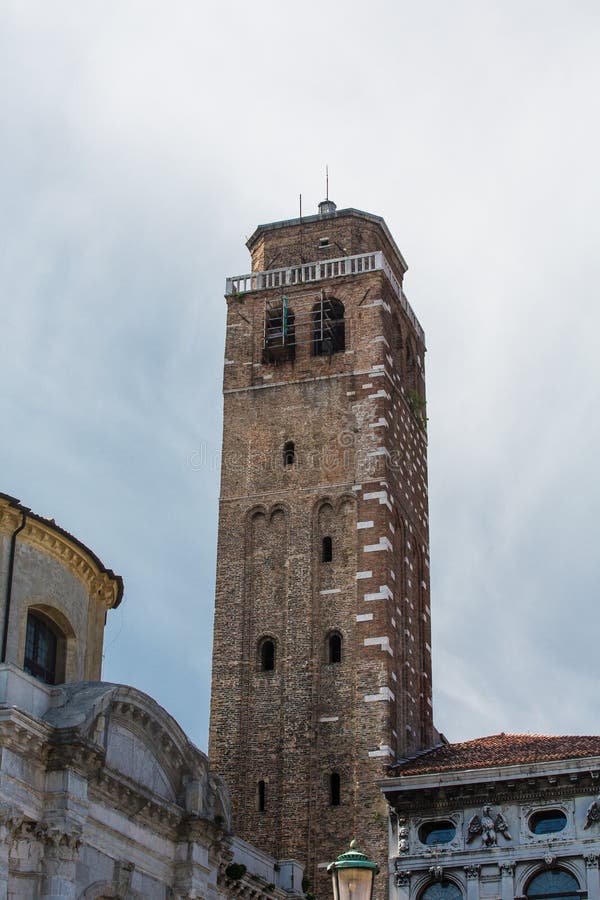 Brick Bell Tower and Church Domes in Venice Stock Photo - Image of ...