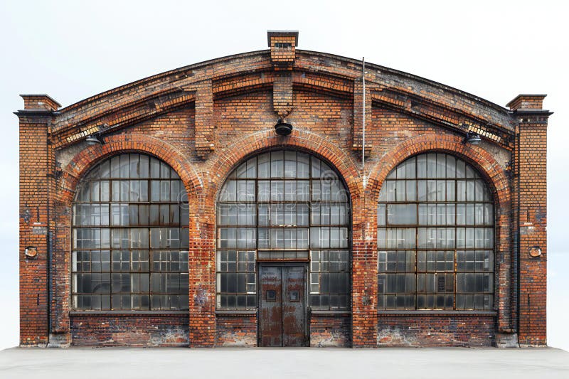 Old Brick Building with Arched Windows and Door Isolated on White ...