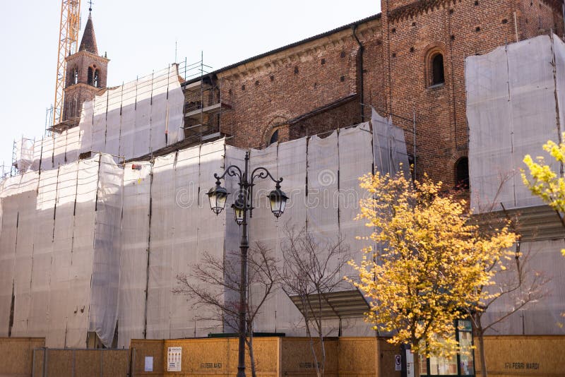 Old Brick Building in Italy with Scaffolding Stock Photo - Image of ...