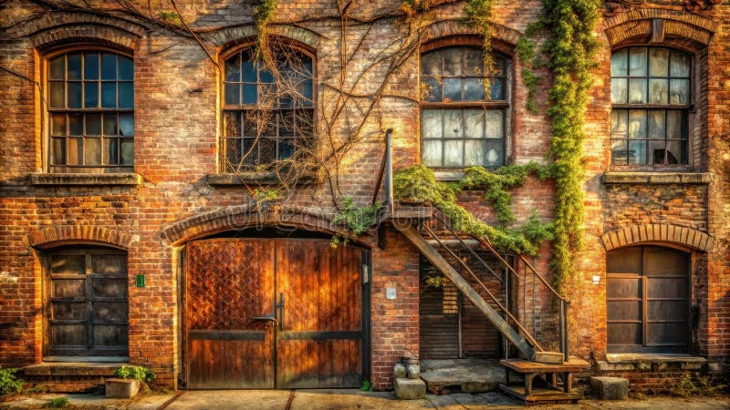 Old Brick Building with Ivy and Metal Staircase. Generative AI Stock ...