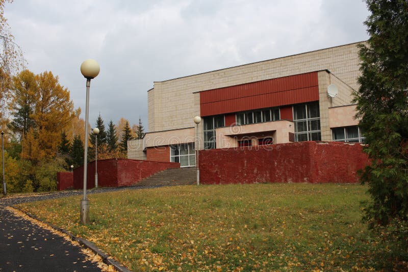 Old Brick Building Soviet Architecture House with Alley Lantern Stock ...