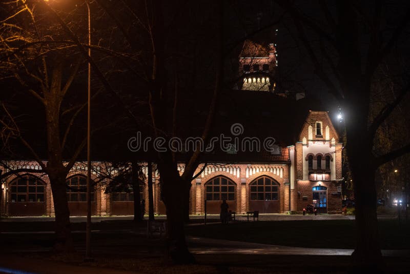 Old Brick Fire House at Night Stock Image - Image of fire, europe ...