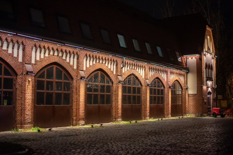 Old Brick Fire House at Night Stock Photo - Image of europe ...