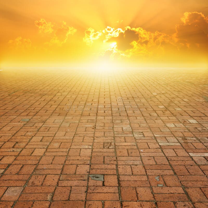 Brick Floor and Sunset for Background Stock Photo - Image of abstract ...