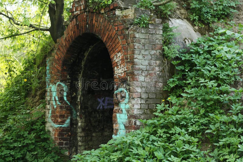 Old Brick Grotto in the Forest View Stock Image - Image of wood, house ...