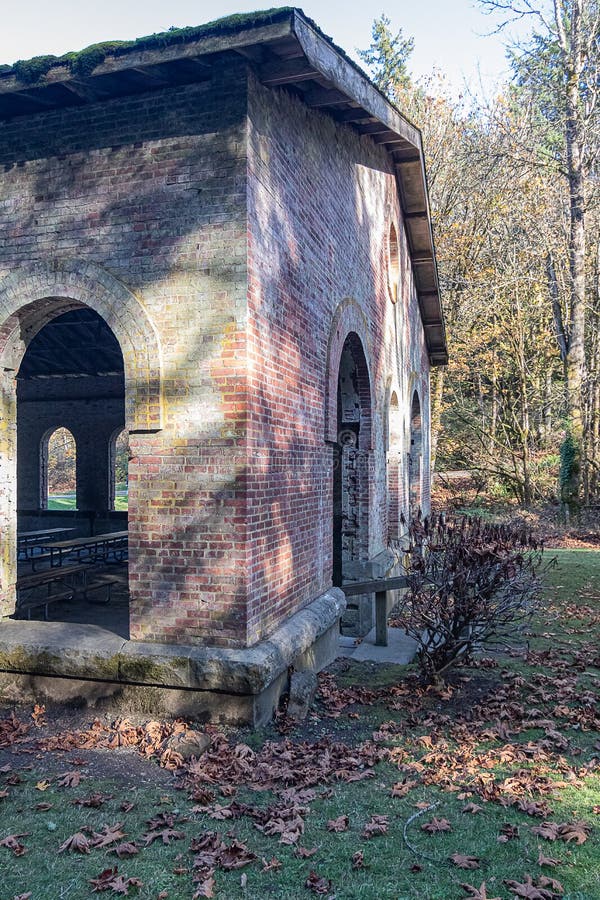 The Corner of an Old Park Building in Fall Stock Photo - Image of blue ...